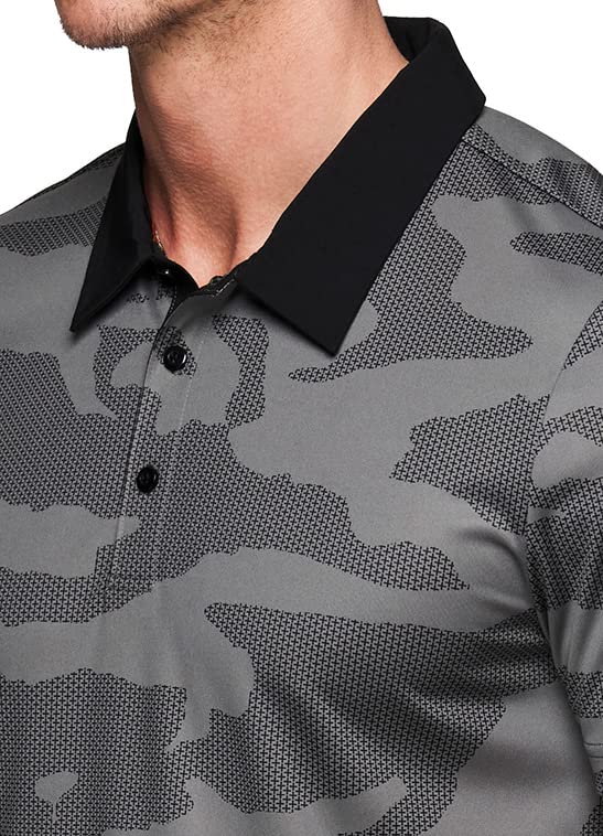 RBX Active Men's Golf Shirt Collared Short Sleeve Quick Dry T-Shirt Grid Camo Grey L