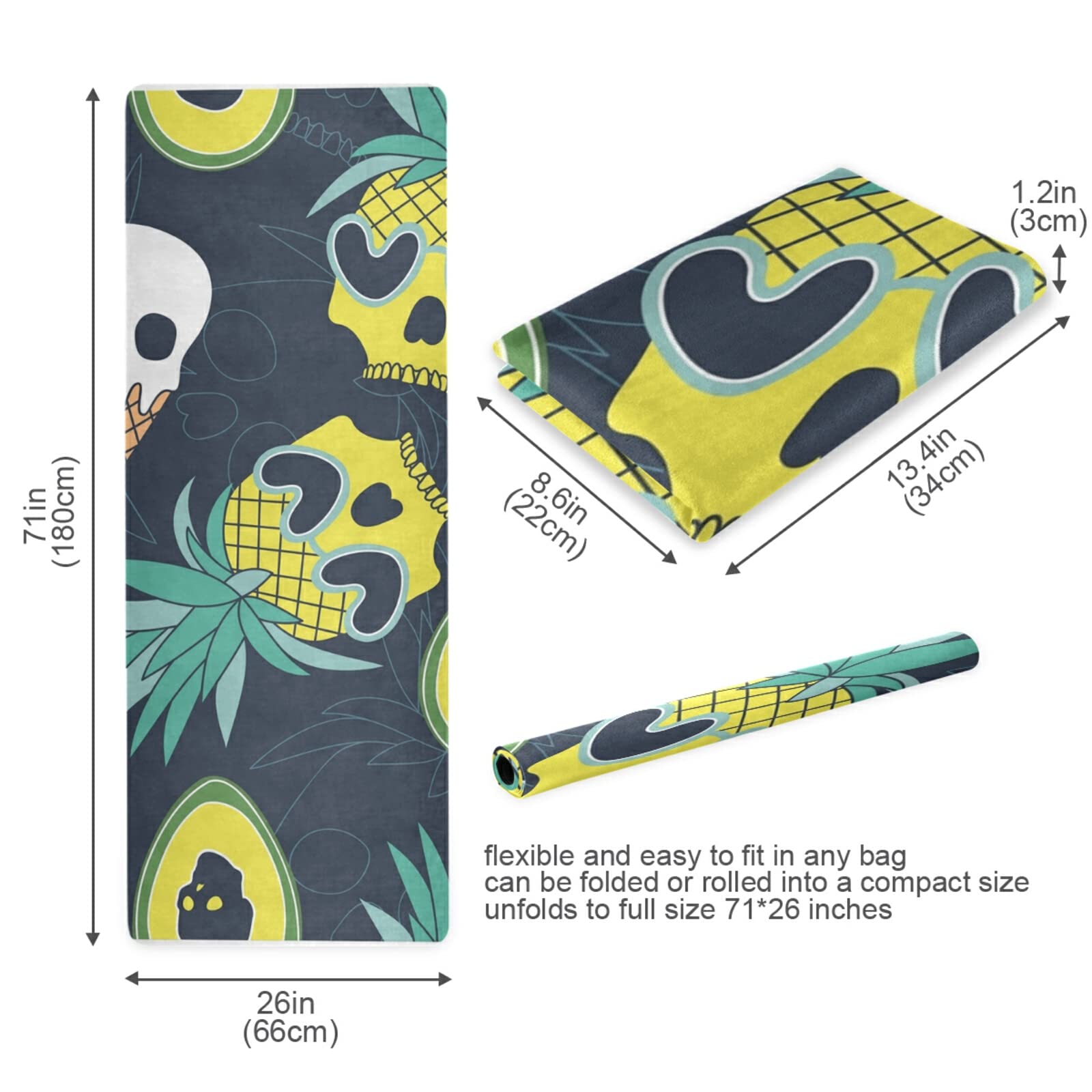 senya Pineapple and Avocado Yoga Mat Cover, Non Slip Exercise Mat Cover High Performance Grip, Coming with Carry Bag(226na6b)