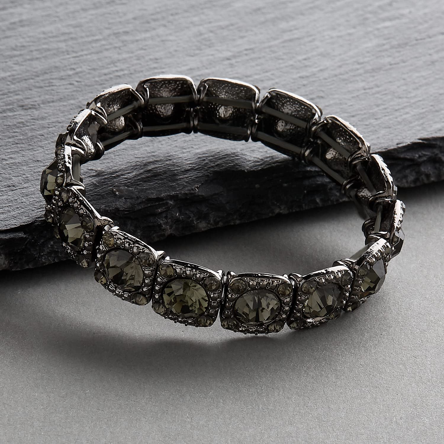 Mariell Black Diamond Crystal Stretch Bracelet, Adjustable Bangle for Weddings, Prom, Bridesmaids, Gift