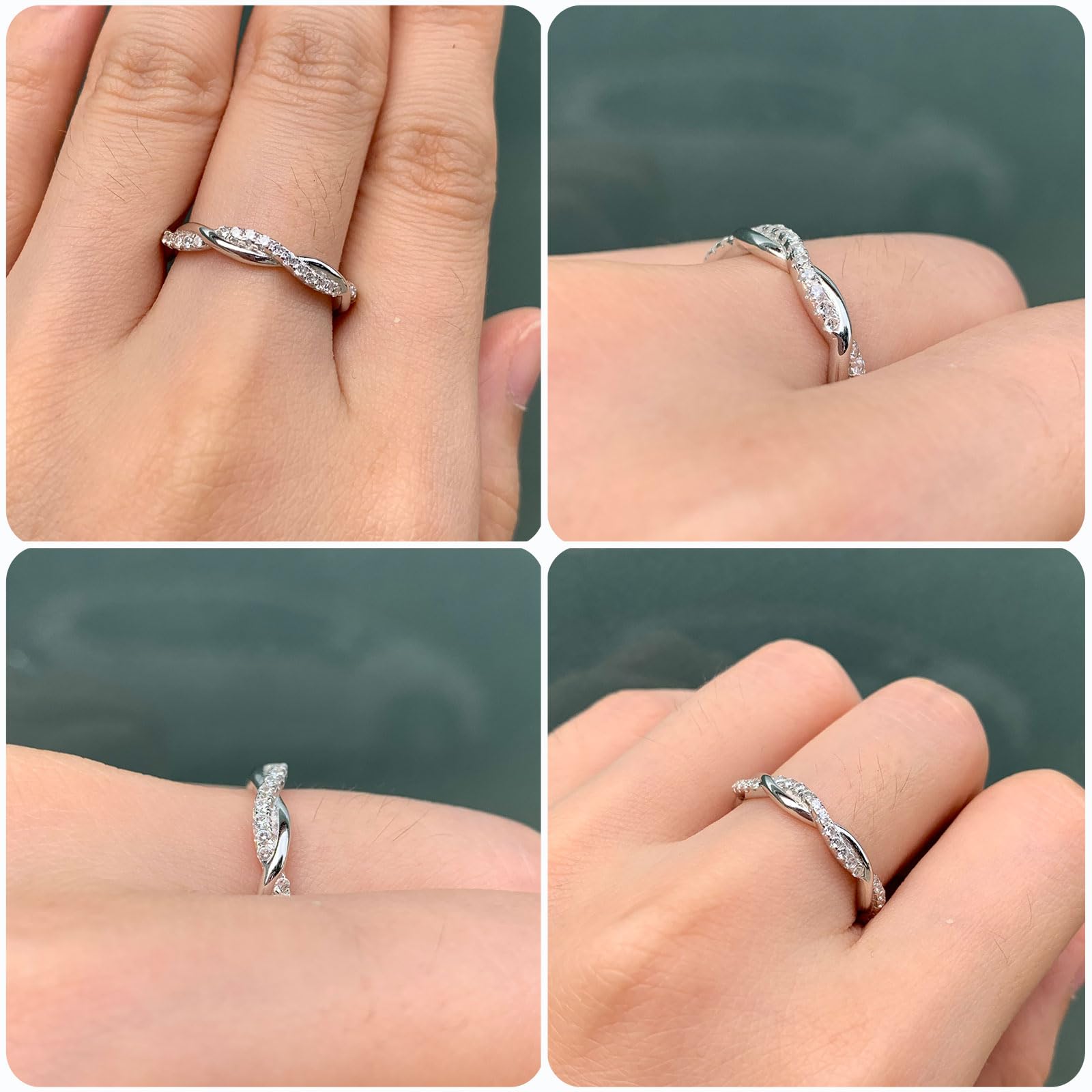 Newshe Jewellery Wedding Band Eternity Ring for Women AAAAA Cubic Zirconia Twisted 925 Sterling Silver Size 9