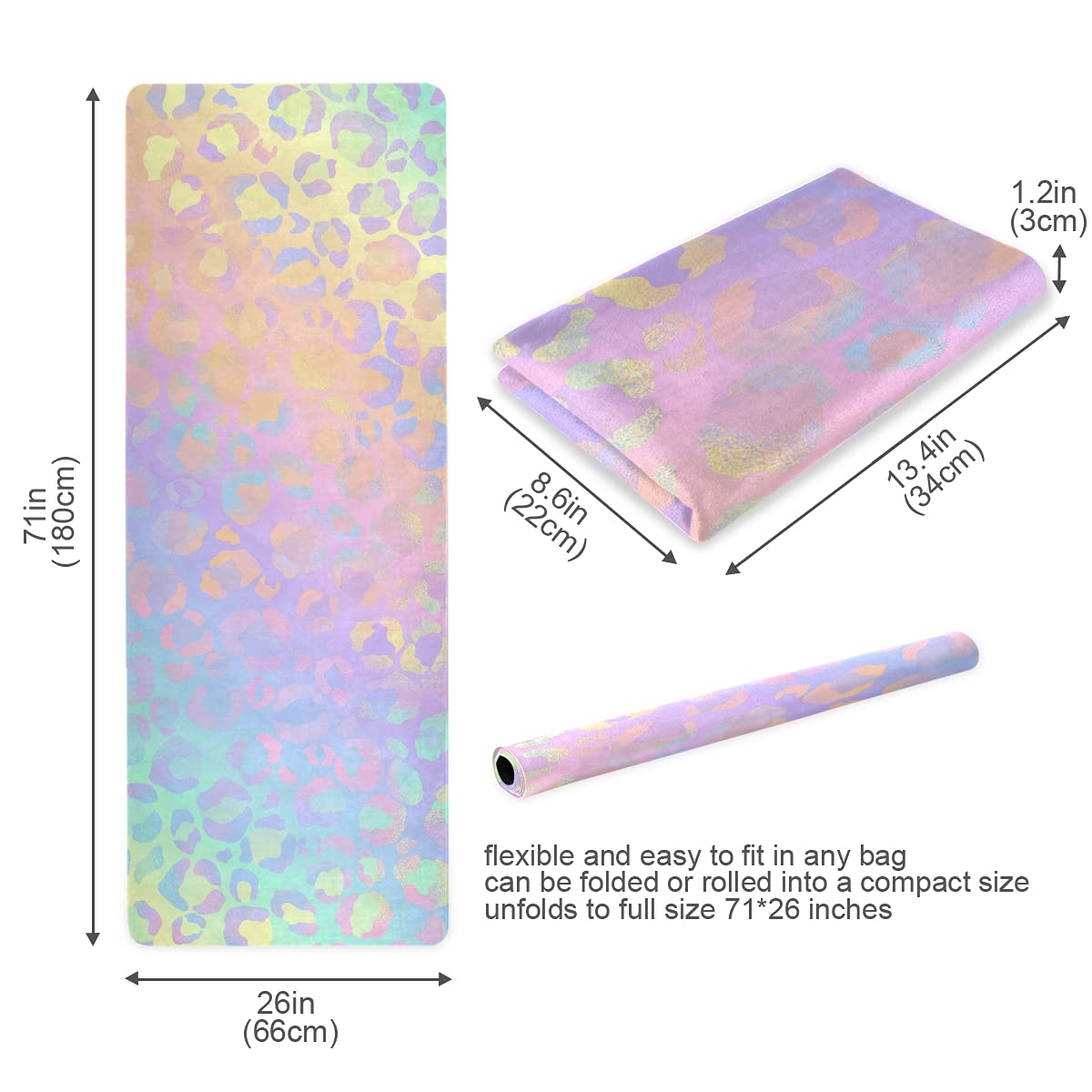 senya Rainbow Leopard Print Cheetah Yoga Mat Cover, Non Slip Exercise Mat Cover High Performance Grip, Coming with Carry Bag(7ue6a)