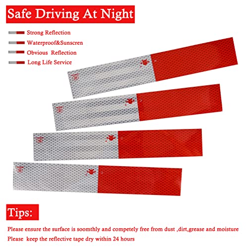 Z-oneMart 20Pcs Red White Micro Prismatic Sheeting Reflective Tape 2" X 12' Waterproof Reflector Tape Self-Adhesive Reflector Sticker Conspicuity Safety Warning Tape for Truck Trailer Pickup