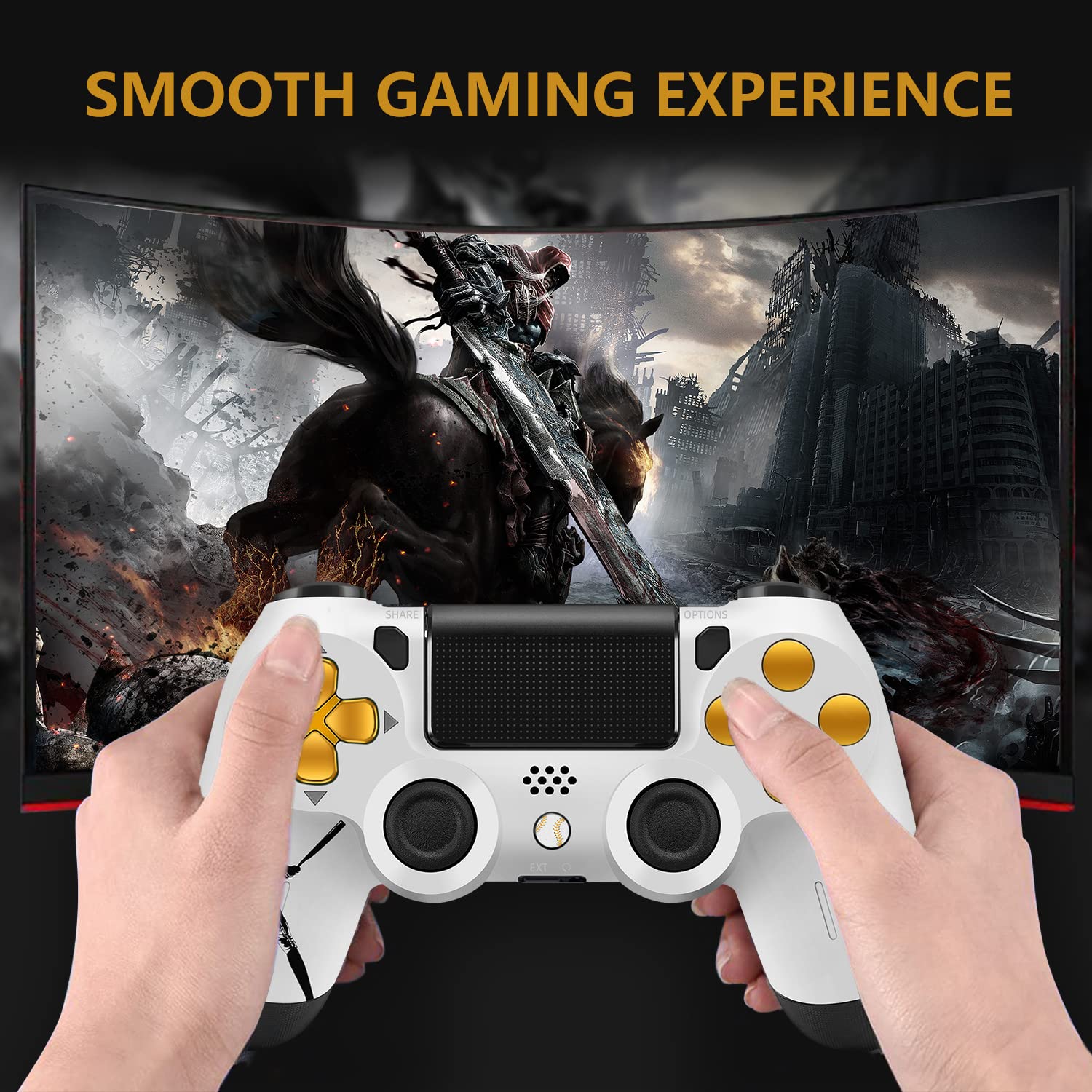 Replacement for P4 Controller Wireless Custom Compatible with PS4/Slim/Pro/Windows PC with Enhanced Dual Vibration/Analog Sticks/6-Axis Motion Sensor/Charging Cable! (Baseball)