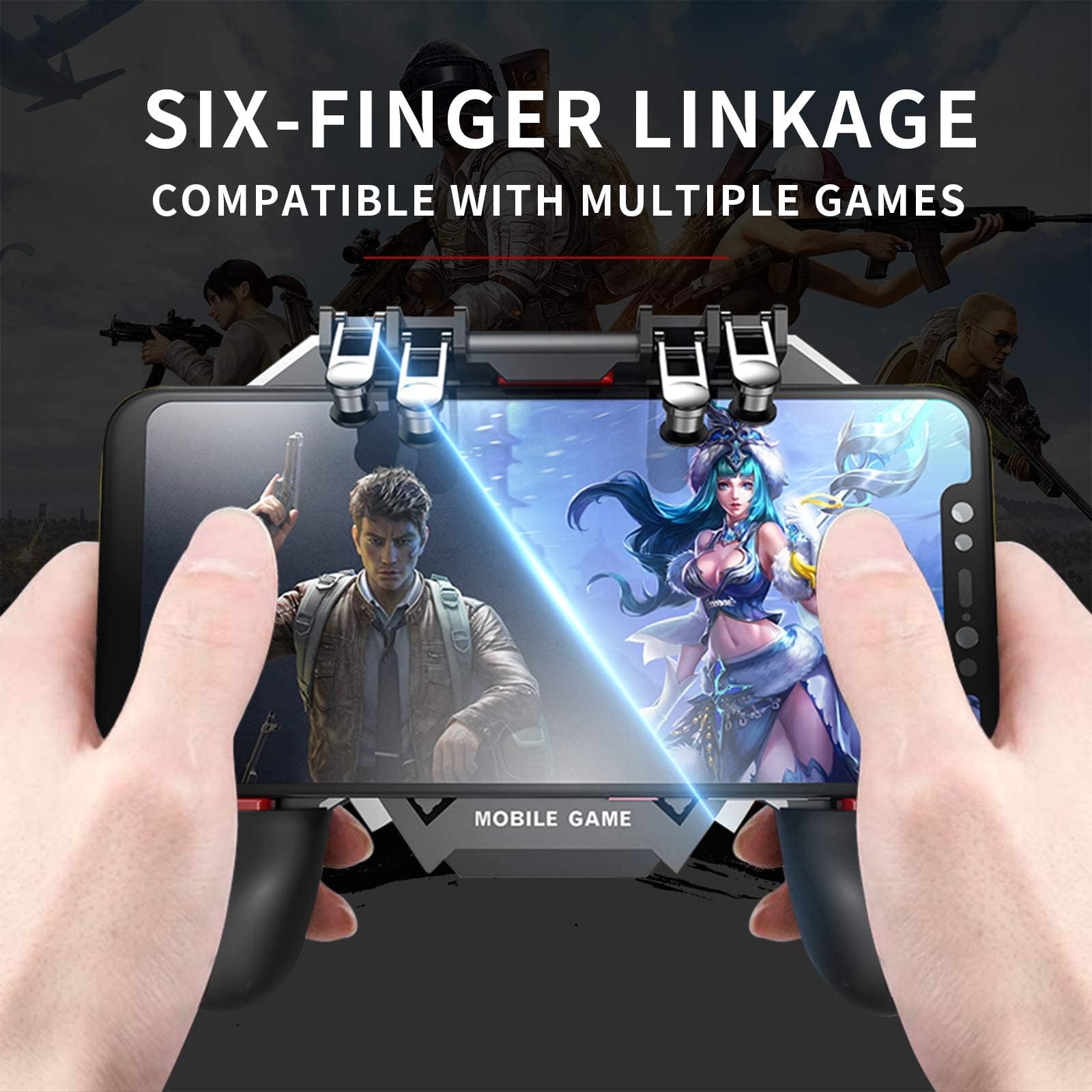 Newseego Mobile Game Controller, [Upgrade] Phone Controller Gamepad with L1R1 6 Fingers Trigger for Shooter Sensitive and Aim Trigger Controller for Android & iOS for Knives Out