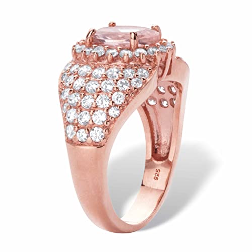 PalmBeach Jewelry Rose Gold-plated Sterling Silver Oval Shaped Simulated Pink Morganite and Round Cubic Zirconia Dome Ring Sizes 6-10 Size 10