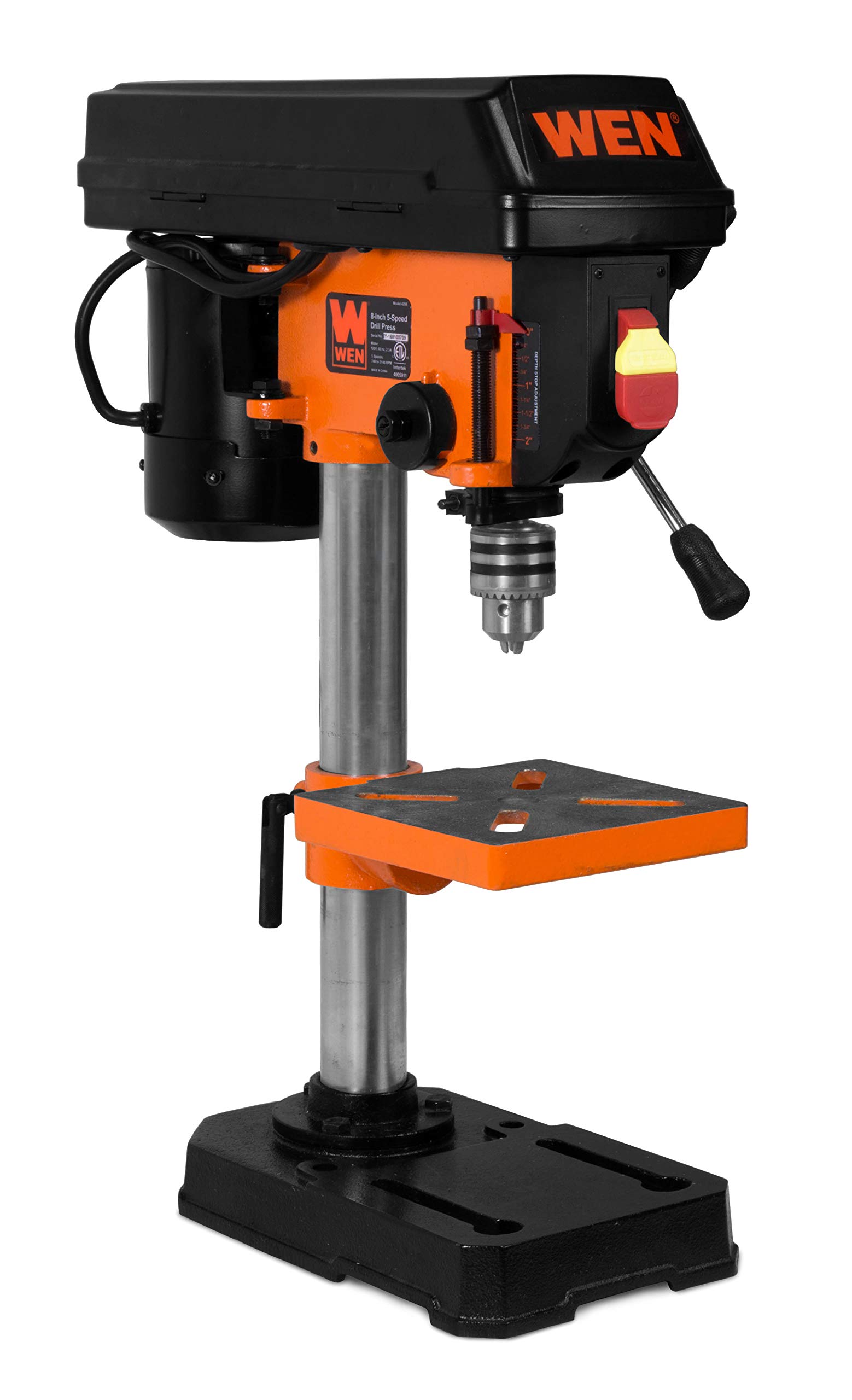 WEN 4208T 2.3-Amp 8-Inch 5-Speed Benchtop Drill Press & DPA2513 24-by-12-Inch Drill Press Table with an Adjustable Fence and Stop Block