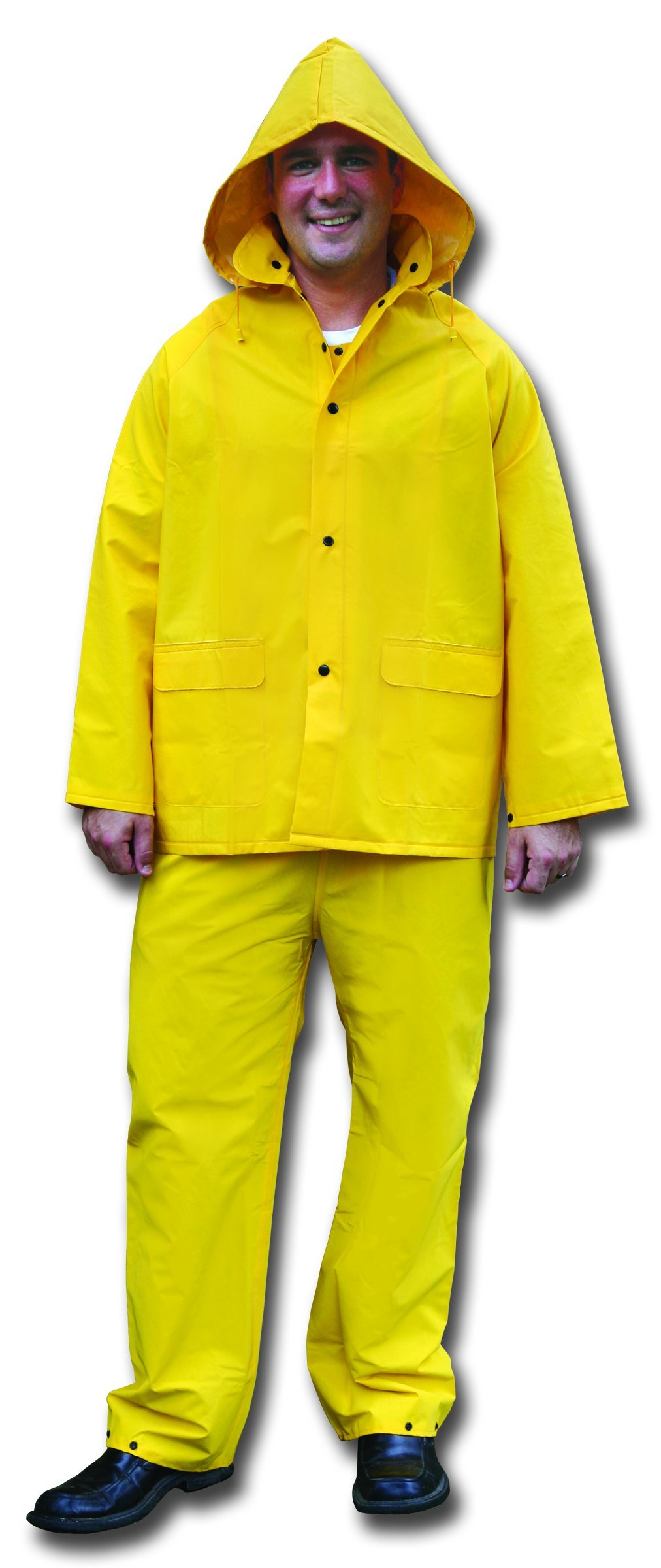 MCR Safety 2003X5 Classic PVC/Polyester 3-Piece Rainsuit with Attached Hood, Yellow, 5X-Large