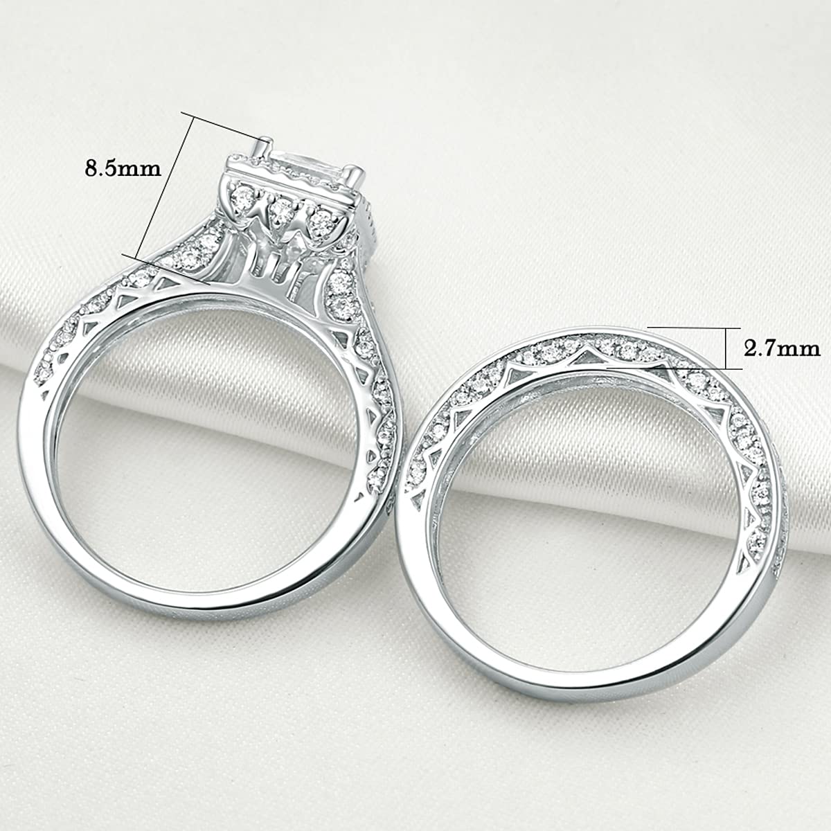 Newshe Engagement Wedding Ring Set For Women 925 Sterling Silver 1.5CT Princess White AAAAA Cz Size 7