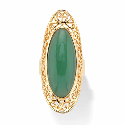 PalmBeach Jewelry 14K Yellow Gold Plated Sterling Silver Oval Shaped Genuine Black or Green Jade Scrolled Halo Ring Size 7