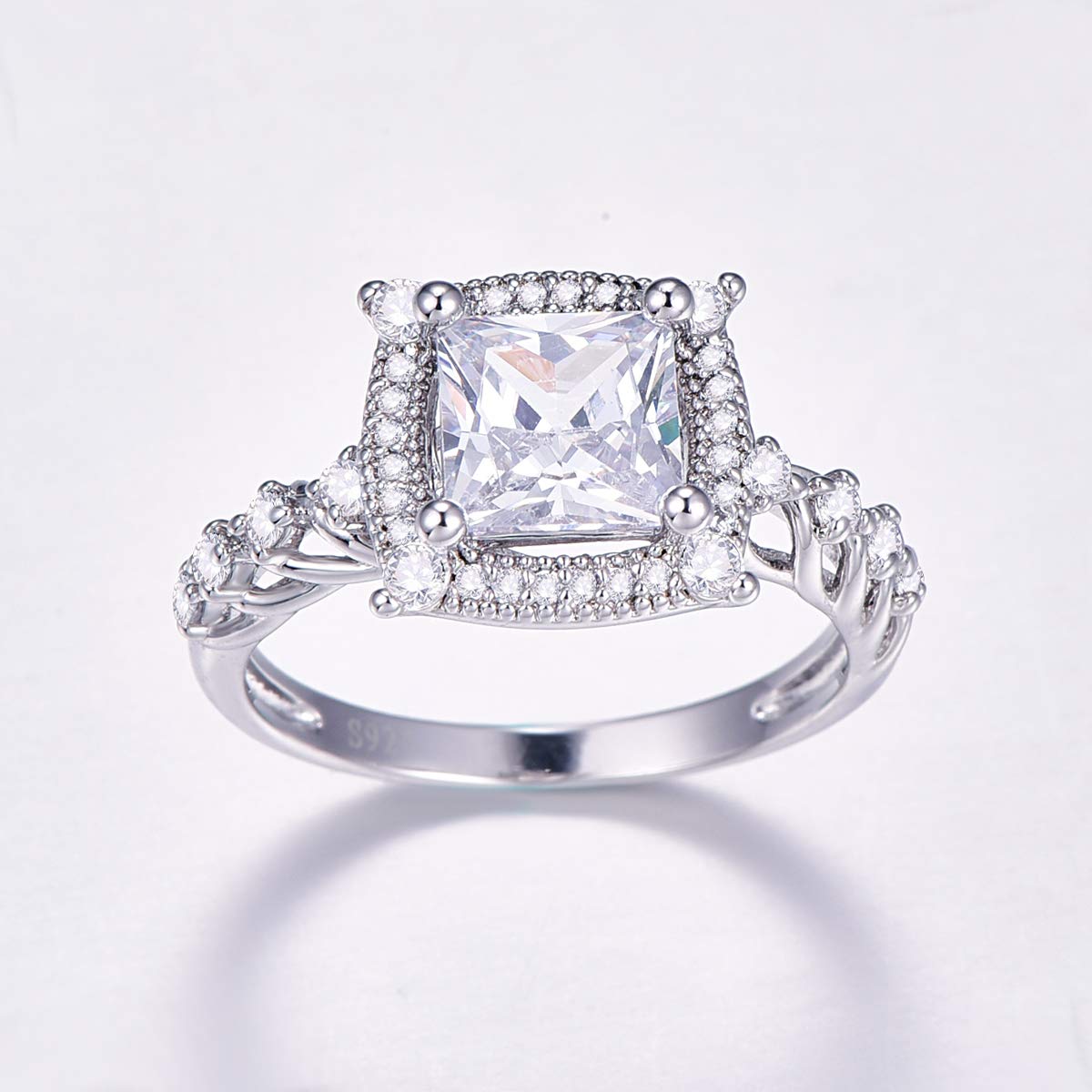 Momius 925 Sterling Silver Cubic Zircon Princess Cut Wedding Band Engagement Ring for Women Size 7