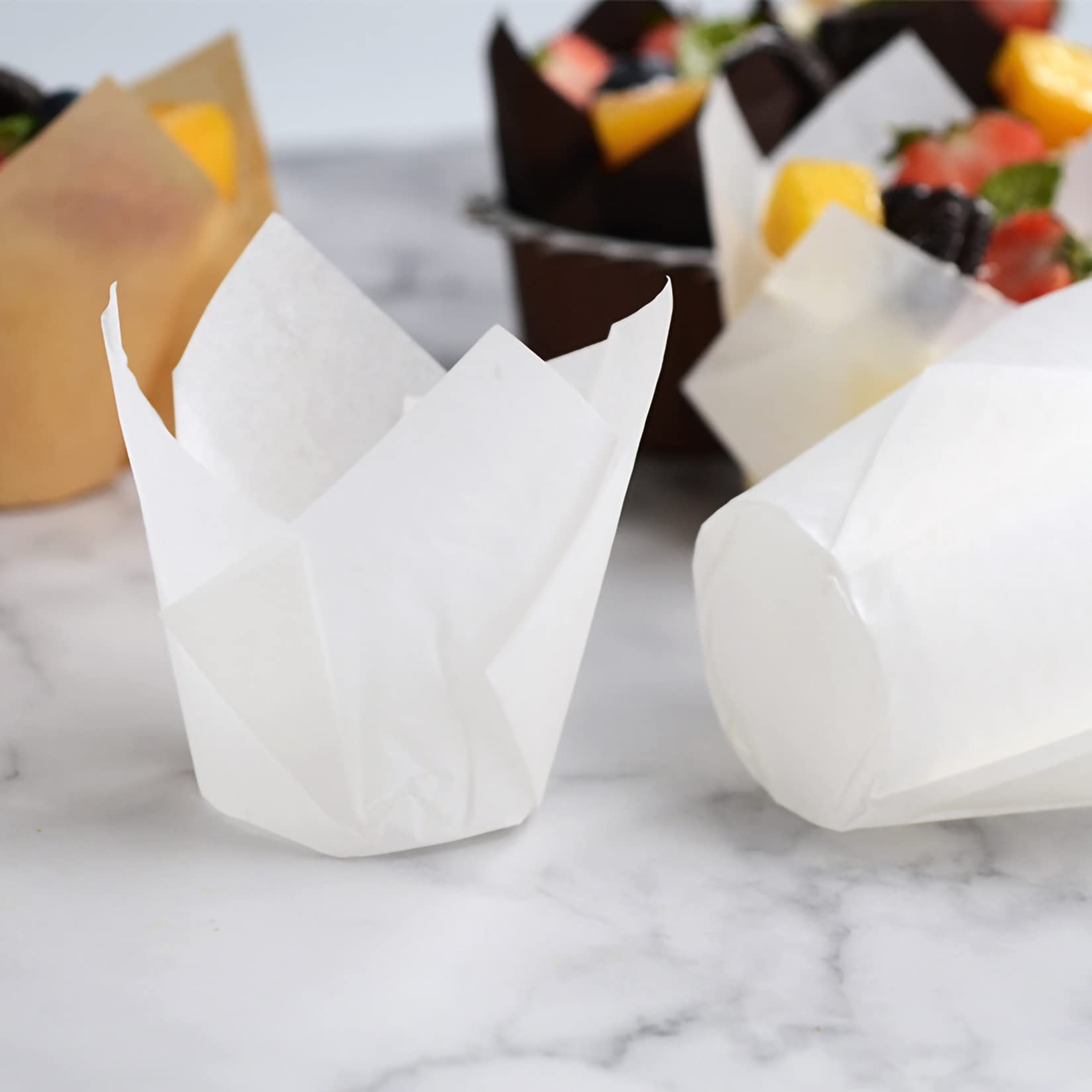 Tulip Cupcake Liners, halp·ssfm 200Pcs Muffin Baking Liners Holders Premium Baking Cups Cupcake Wrappers Christmas Cupcake Liners for Halloween Wedding Birthday Valentine Party(White)
