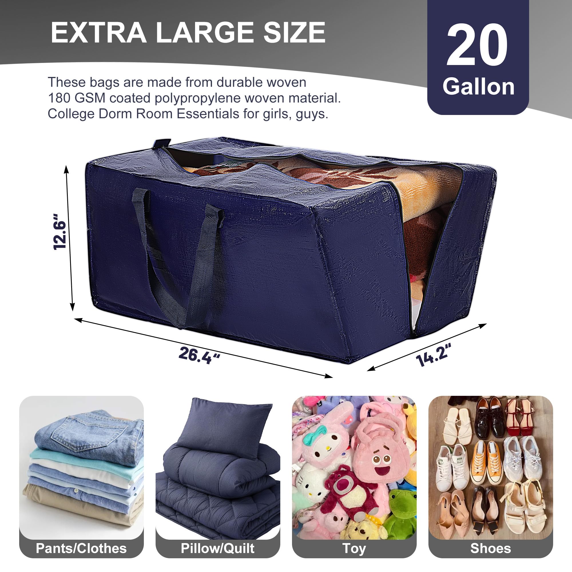 Moving Bags Heavy Duty Extra Large - 7 Pack Moving Boxes Storage Totes with Zippers & Backpack Straps Strong Handles, Clothes Storage Containers for Space Saving Moving Storage, Navy Blue