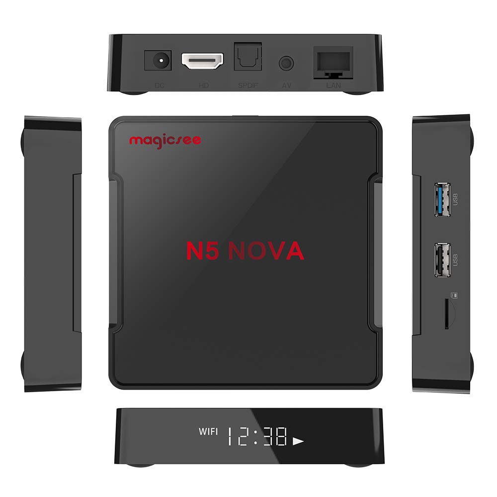Magicsee N5 NOVA Android 9.0 TV Box 4GB RAM 64GB Rockchip RK3318 Quad Core A53 Dual WiFi 2.4G/5G Steaming Box Airplay Miracast VP9 H.265 Bluetooth Voice Remote Control Smart TV Box