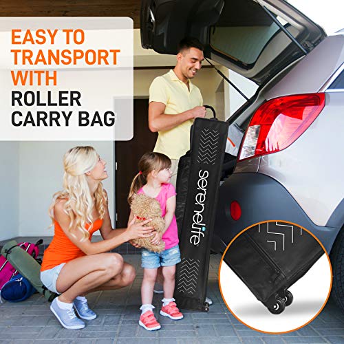 SereneLife Pop Up Tent Commercial Instant Shelter - Waterproof Polyester Tent with Portable Wheeled Carry Bag and Sand Bag, 10 x 20 ft. (Black)