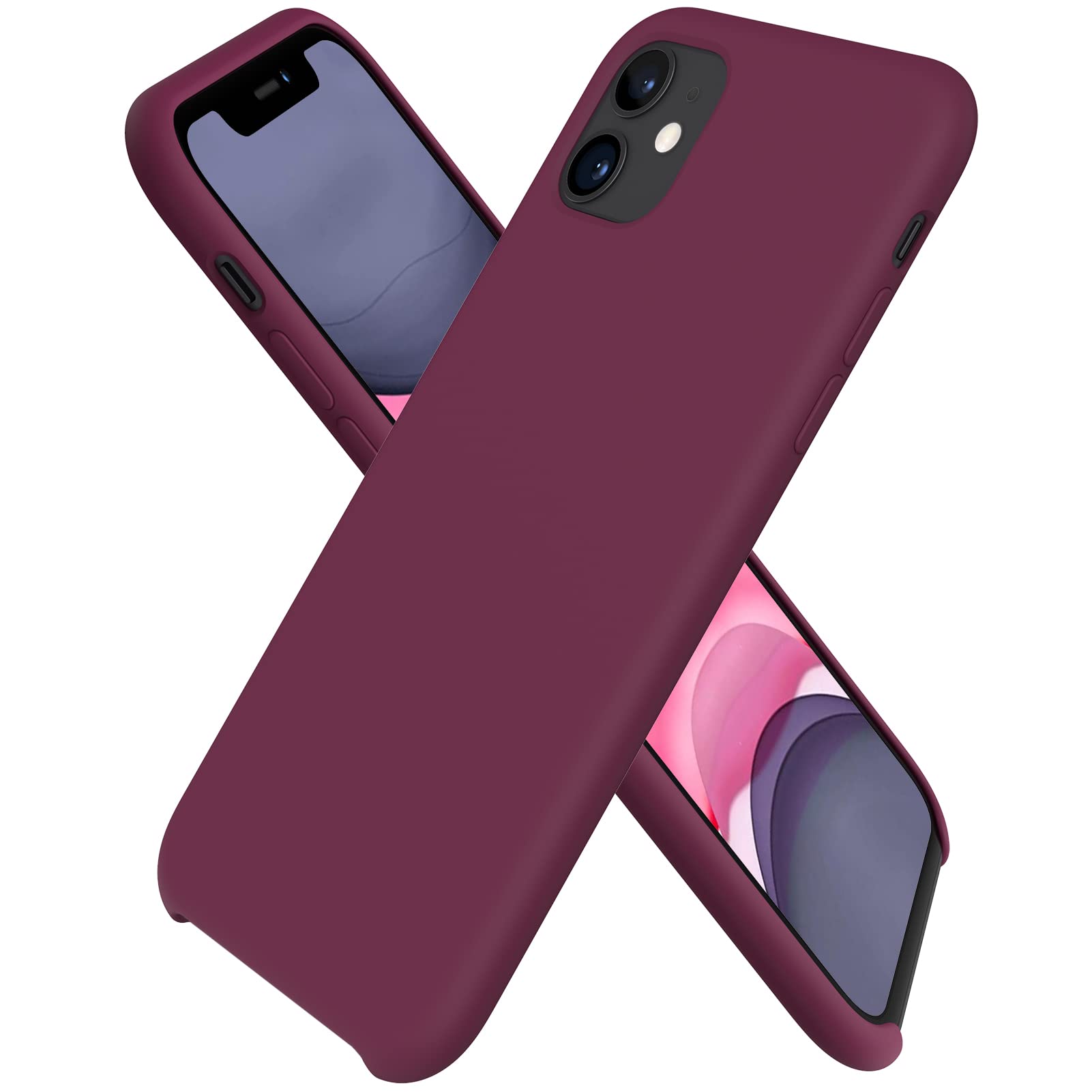 ORNARTO Compatible with iPhone 11 Liquid Silicone Case 6.1 inch, Slim Liquid Silicone Case with Open Bottom Style Soft Gel Rubber Cover - Wine Red