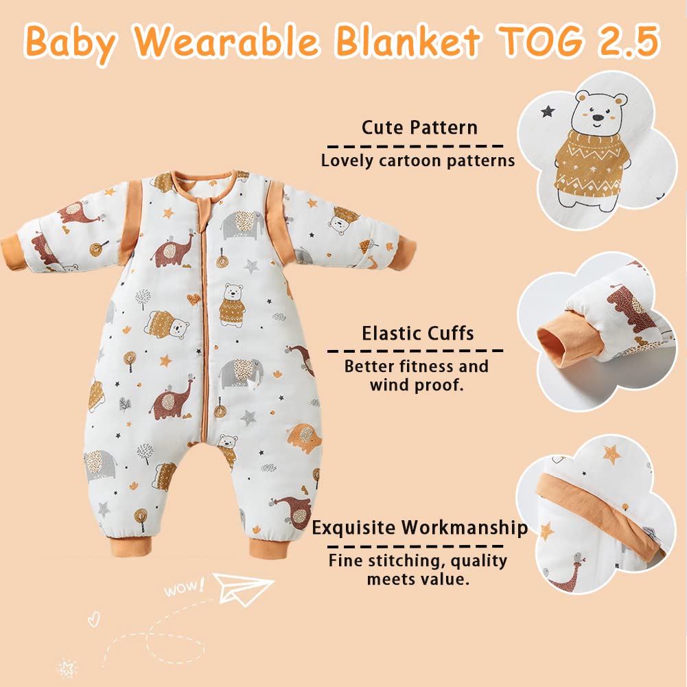 XIFAMNIY Tog 2.5 Winter Baby Sleep Sack with Feet Toddler Walking Sleeping Bag Long Sleeve Swaddle Wearable Blanket 6M-4T…