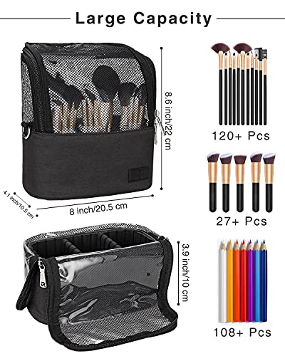 MONSTINA Makeup Brush Case,Makeup Brush Holder with Adjustable Dividers,Large Capacity Makeup Brush Bag with Shoulder Starp,Professional Makeup Artist Tool Storage Organizer