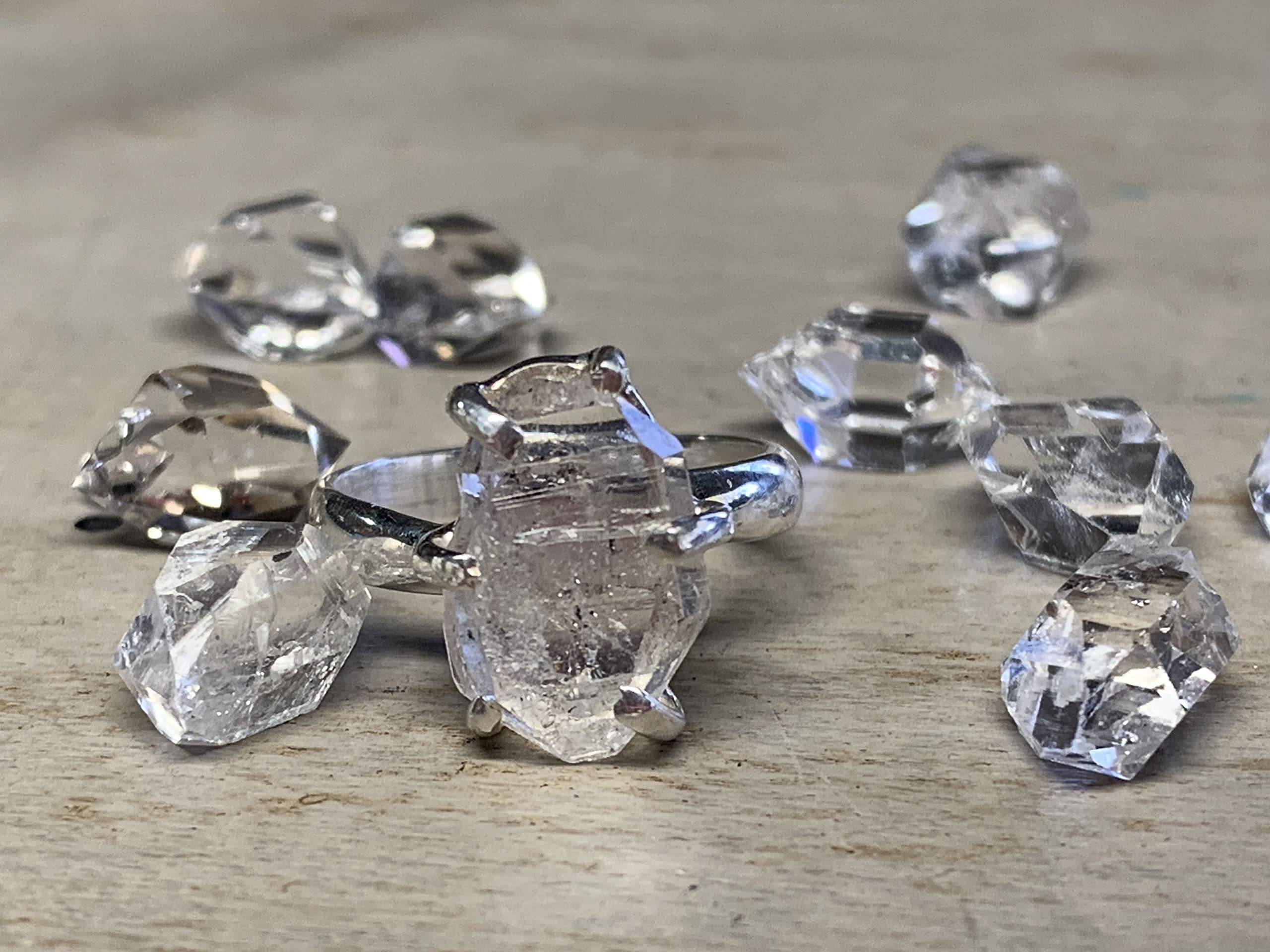 Rocks2Rings Raw Herkimer Diamond Quartz Ring Sterling Silver Jewelry April Birthstone Perfectly Adjustable High Energy Vibration Amplifying Transformation Dreams Third Eye Chakras (7)