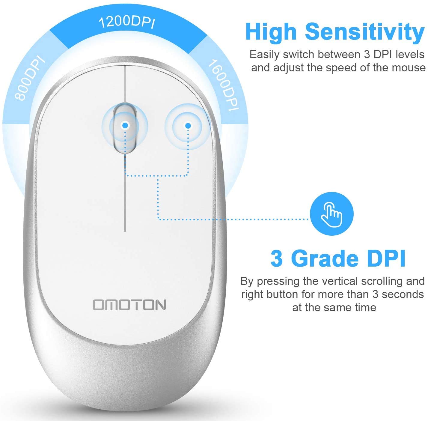 OMOTON Bluetooth Mouse for Mac, Wireless Mouse for MacBook Air/Pro, Silent Mouse for MacBook, iPad, iPad Pro, Laptop, Computer, PC, Notebook, Silver