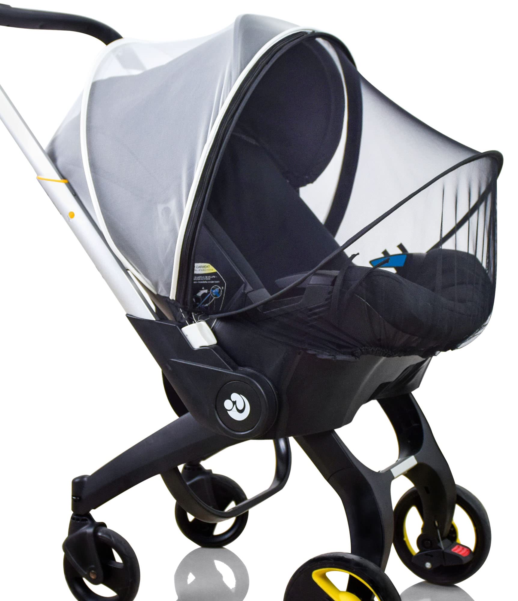 Sysmie Car Seat Mosquito Net Cover, Mosquito Net for Stroller, Sun Shade for Strollers Easy to Open and ClosDouble Zipper Design, Easy Use for Strollers, Car seat,Bassinet,Cradle (Black/White)