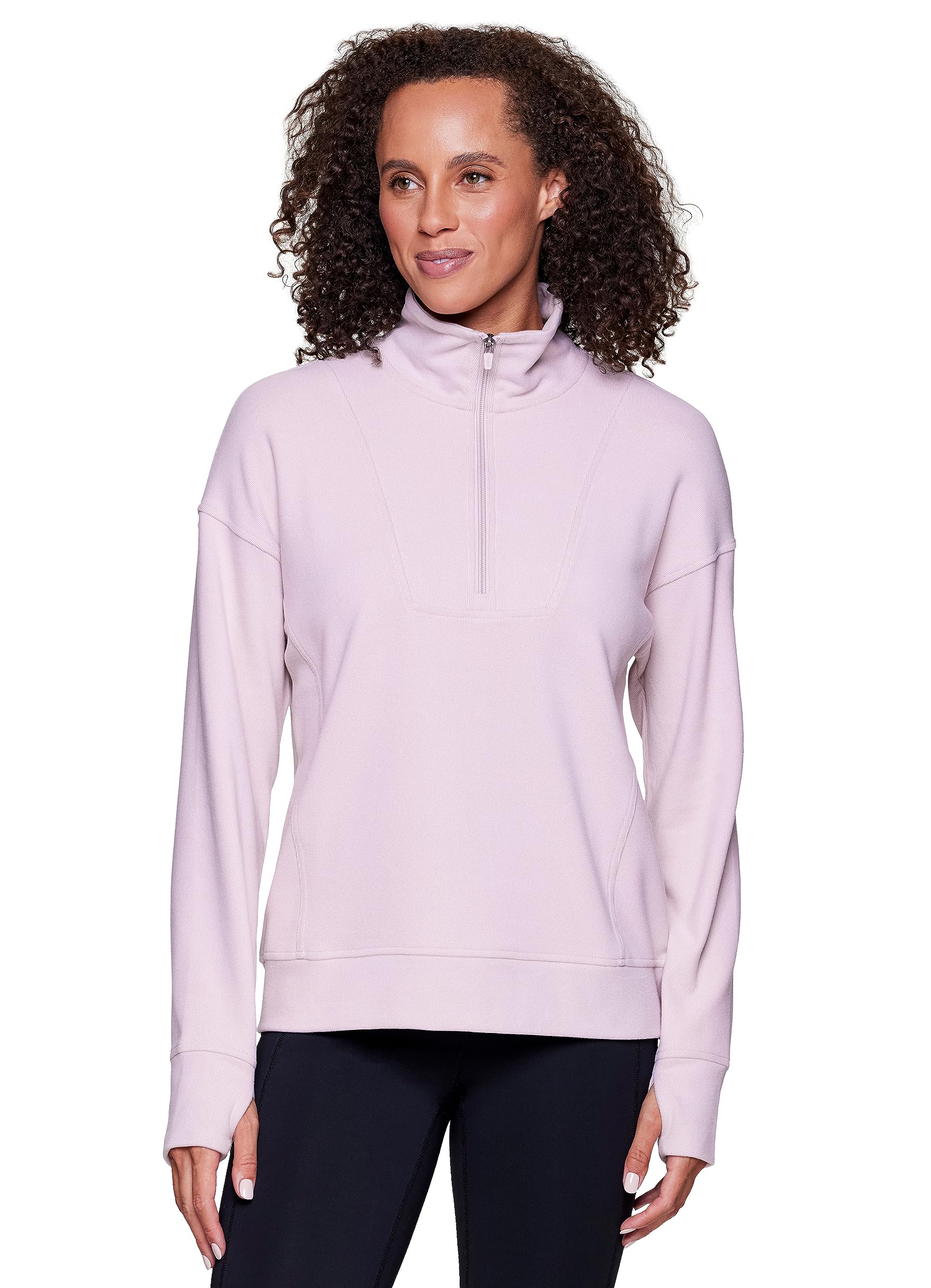 RBX Women's 1/2 Zip Pullover Soft Lightweight Zip Mock Neck Running Top Plush Purple L