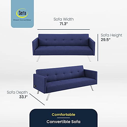 Serta Paragon Convertible Sofa Bed, 71.3" W x 29.5" D x 29.5" H, Navy Blue