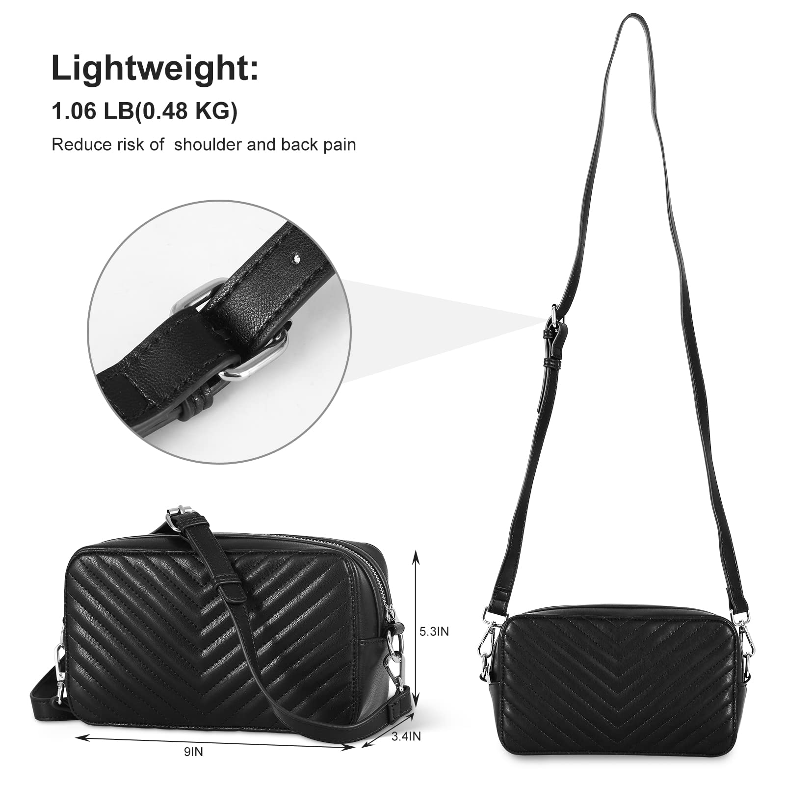 TOTM & UANA Quilted Crossbody Bag Shoulder Bag Stylish PU Camera Bag V-shaped