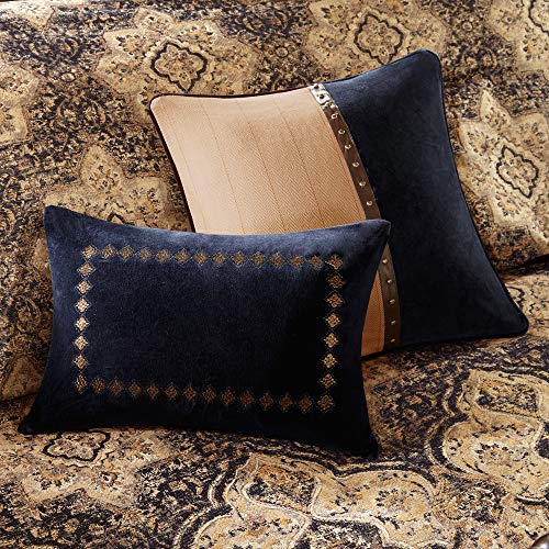 Madison Park Signature Wellington King Size Bed Comforter Set Bed In A Bag - Tan Blue , Jacquard β 9 Pieces Bedding Sets β Ultra Soft Microfiber Bedroom Comforters