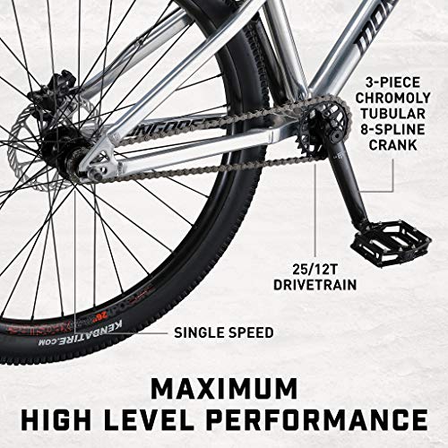 Mongoose Fireball Dirt Jump Mountain Bike, 26-Inch Wheels, Mechanical Disc Brakes, Chrome