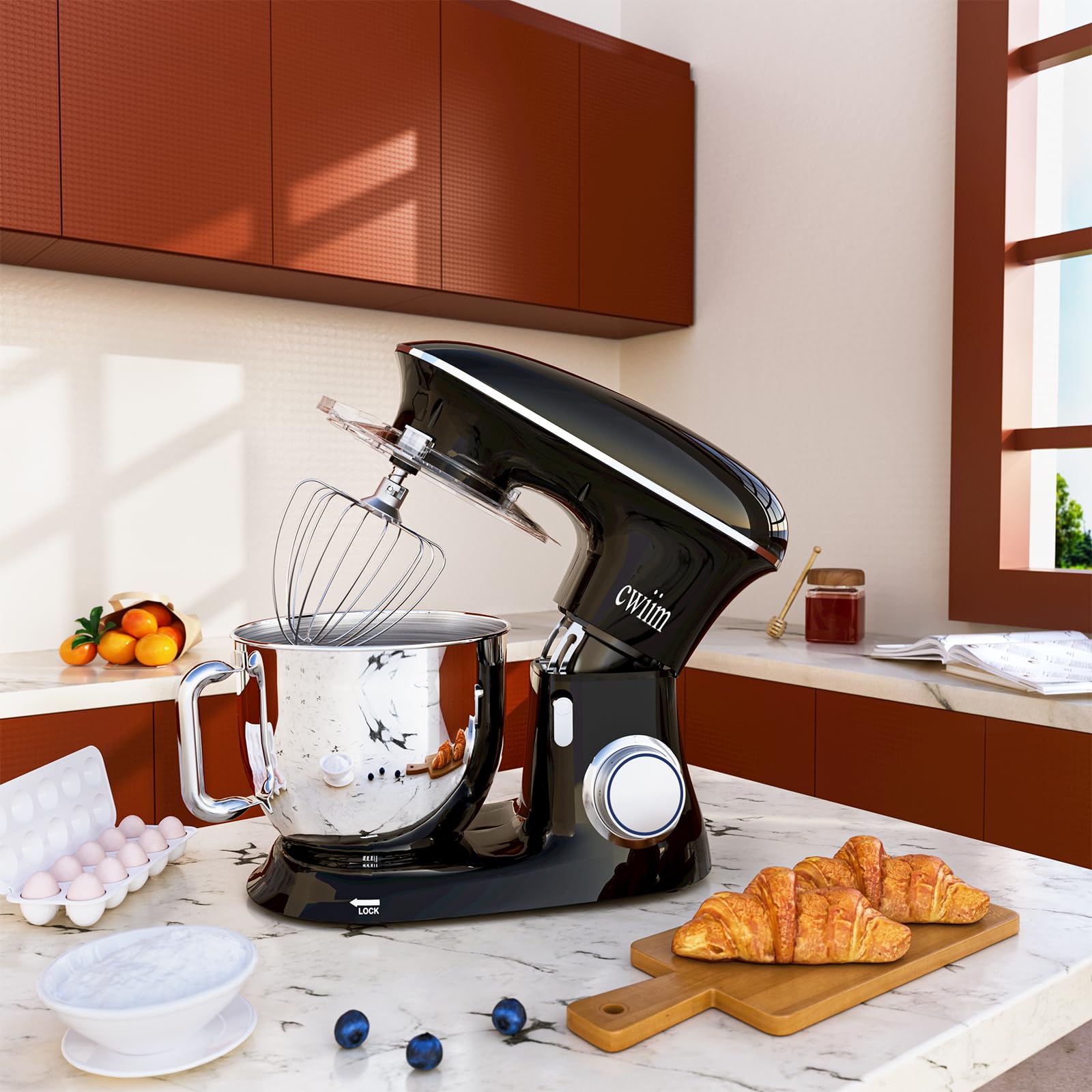 Stand Mixer CWIIM 8.5Qt 660W mixers kitchen electric stand mixer 6+P Speed stand up mixer with Dough Hook, Flat Beater, Whisk, Splash Guard, for dough mixer Baking Bread Cake Cookie Salad Egg (Black)