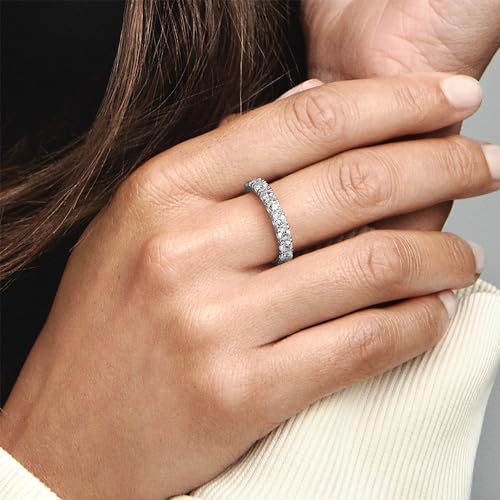 Pandora Sparkling Row Eternity Ring - Sterling Silver Ring for Women - Layering or Stackable Ring - Gift for Her - Sterling Silver with Clear Cubic Zirconia - Size 7