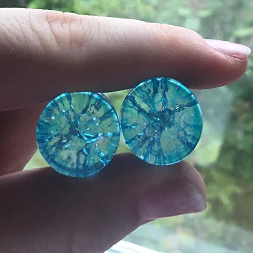 Pair 9/16" (14MM) BLUE SHATTERED GLASS PLUGS Double Flare Gauges Cracked Organic Tunnels (2pcs)