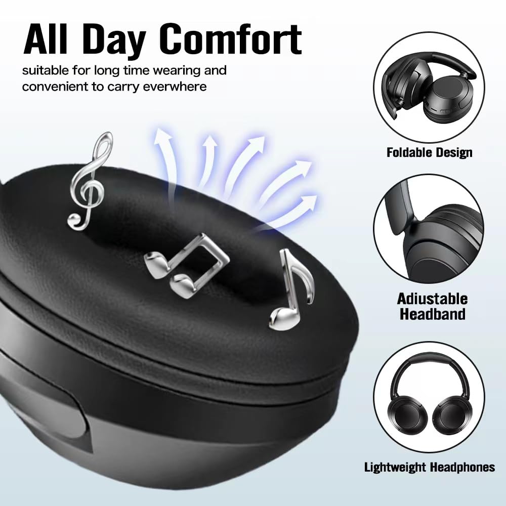 MOYICOW Bluetooth Headphones Over Ear with Microphone,BT Headphones,Foldable,Rotate Wireless and Wired Stereo Headset Micro SD/TF, FM,Soft Earmuffs &Light Weight for Prolonged Wearing (Black)