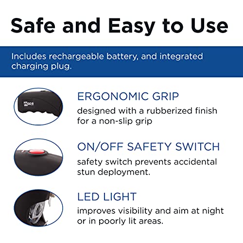 Mace Brand 2,400,000 Volt Ergo Stun Gun with Bright LED Light (Black) β Features On/Off Safety Switch, Stun Button β Holster Included, Rechargeable Battery, Mace Stun Gun for Self Defense, Made in USA