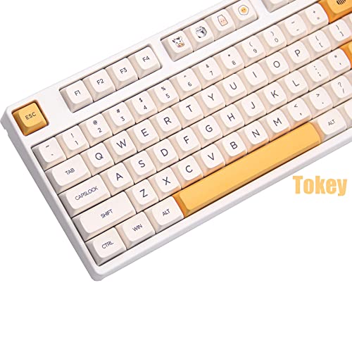 PBT XDA Profile 140 Keys Keycaps Dye Sublimation ANSI Layout Milk & Bee Theme Keycaps for Mechanical Gaming Keyboard Cherry MX Switches (Milk & Bee)