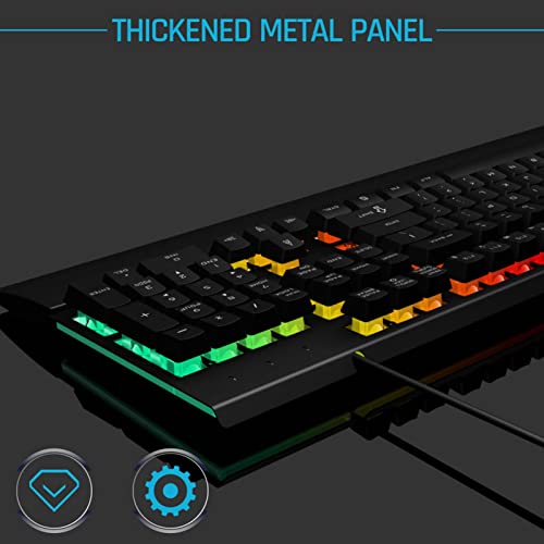Zyyini Gaming Keyboard, GK60 104 Keys RGB Mechanical Feel Keyboard with Wrist Rest, Good Resilience Keycap, USB Waterproof Keyboard for PC Computer Gaming Office(GK60 Keyway Black)