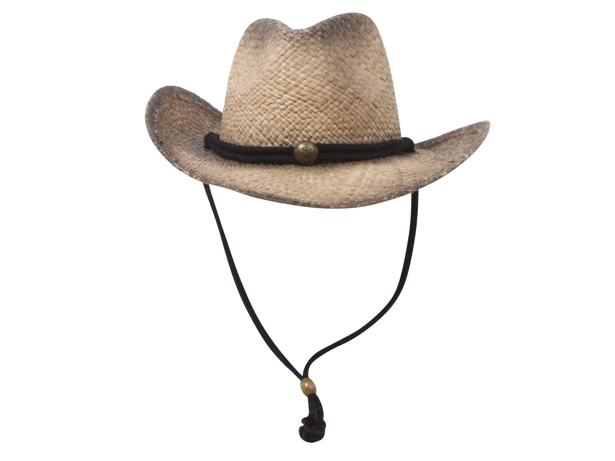 MG Tea Stained Raffia Straw Cowboy Hat - Tan with tint of black