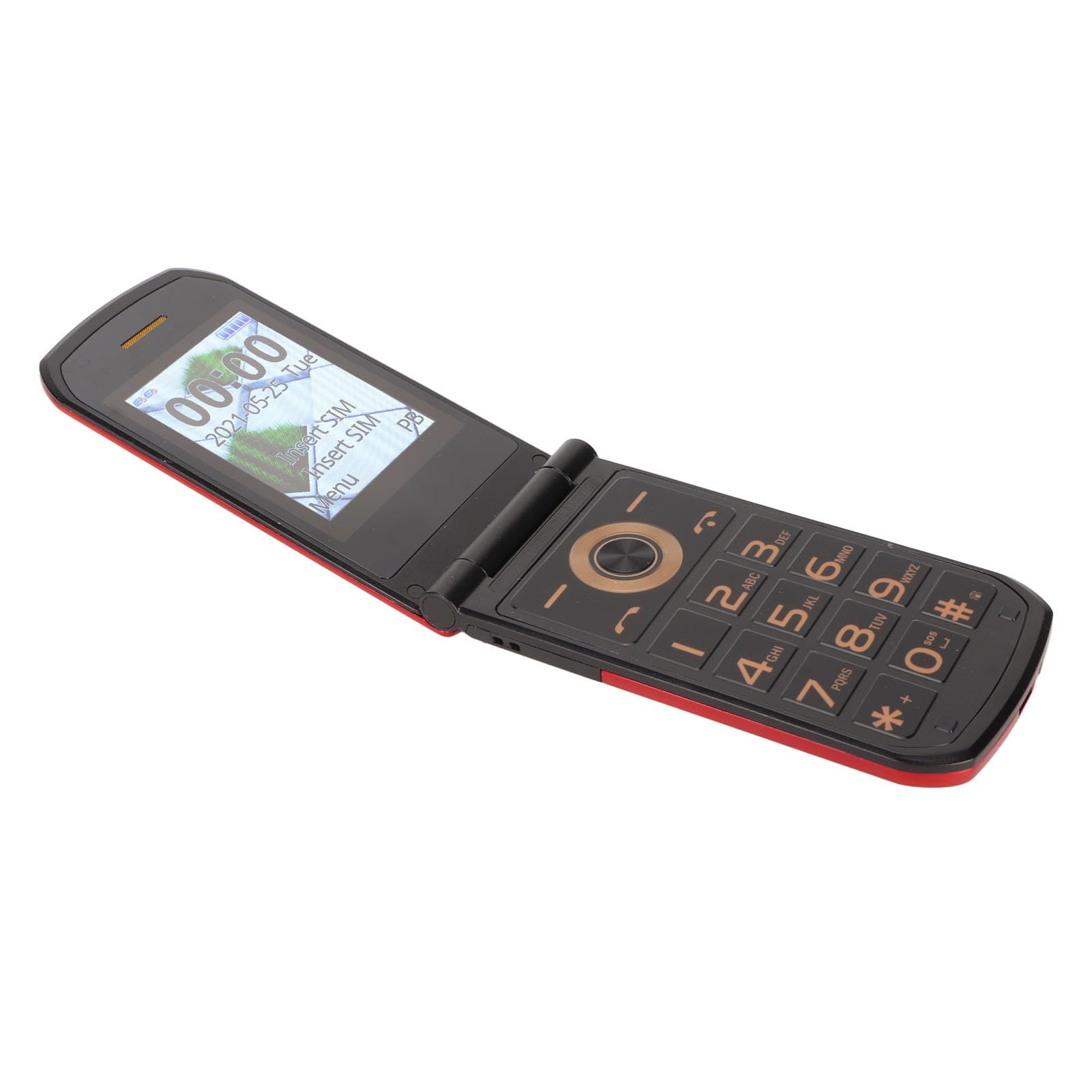 LJCM Dual Card Flip Phone, 2.6 Inch Main Screen 1.77 Inch External Color Screen Metal ABS 4G Senior Flip Phone GPS Positioning for (Red)