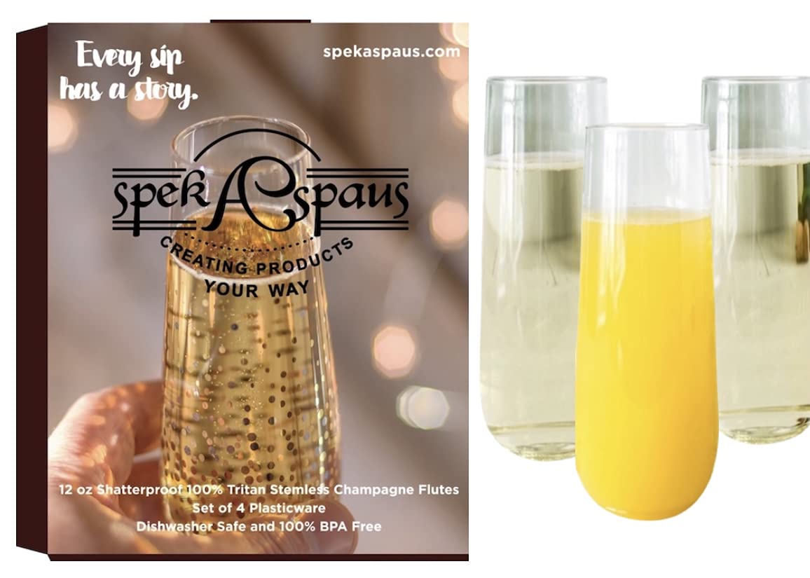 Spekaspaus TM 4 Unbreakable Stemless Champagne Flutes -12 oz-100% Tritan Plasticware - Shatterproof, Reusable, Dishwasher Safe, BPA-Free