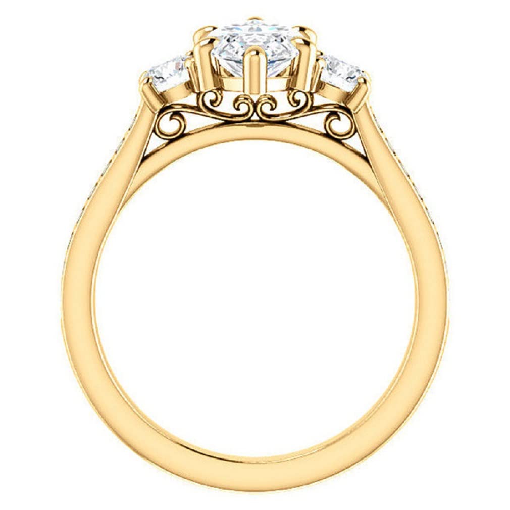Three-Stone Handmade Engagement Ring 2 CT Marquise Cut Moissanite Solitaire Wedding Ring for Women Propose Gifts Her (14K Solid Yellow Gold)
