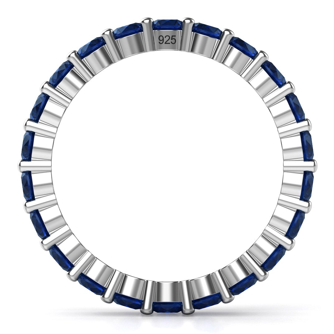 Metal Factory Sz (4) 3.50MM Sterling Silver 925 Blue CZ Eternity Engagement Wedding Band Ring