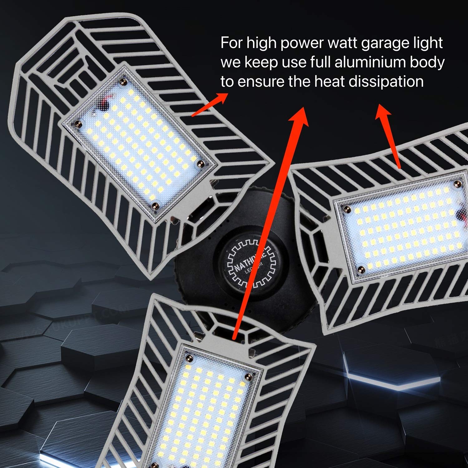 nathome led Garage Lights,216 LED Eqv 200w,Aluminium lamp,E26 Garage Lighting,deformable Leaf Garage Light,Indoor use for Led Shop Lights,Workshop Light(Eqv 200w Plastic Lamp)