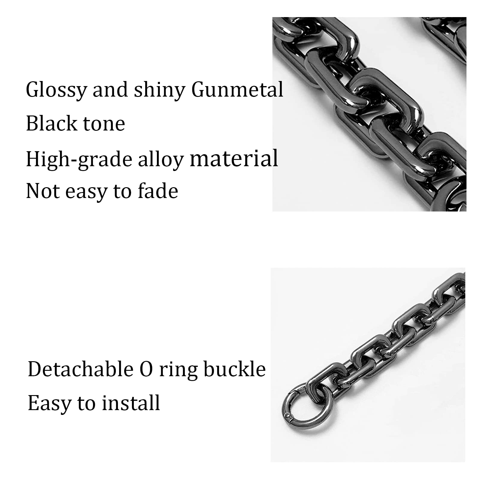 TOURDREAM Black Chunky Bag Chain, Metal Purse Handle, Heavy Handbag Shoulder Strap Replacement Dumpling Cloud Pouch Chain (23.6 Inches, Black)