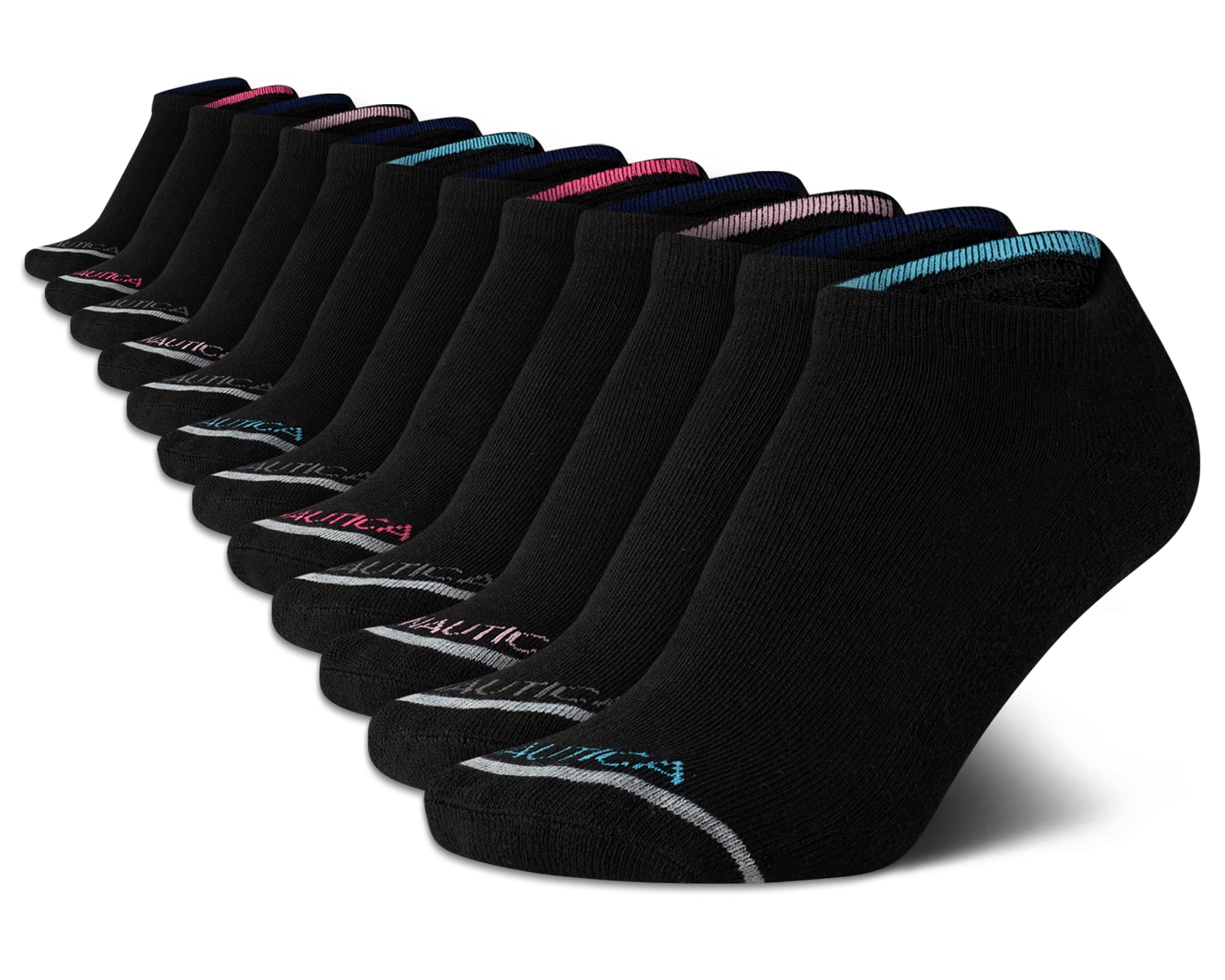 Nautica Women's Athletic Socks - Cushioned Low Cut Ankle Socks (12 Pack), Size 4-10, White Multi
