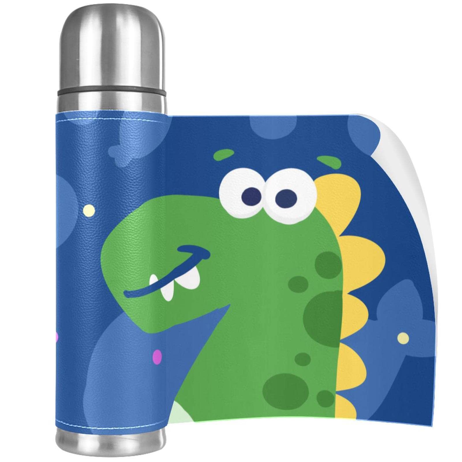 Stainless Steel Leather Vacuum Insulated Mug Dinosaur Thermos Water Bottle for Hot and Cold Drinks Kids Adults 16 Oz