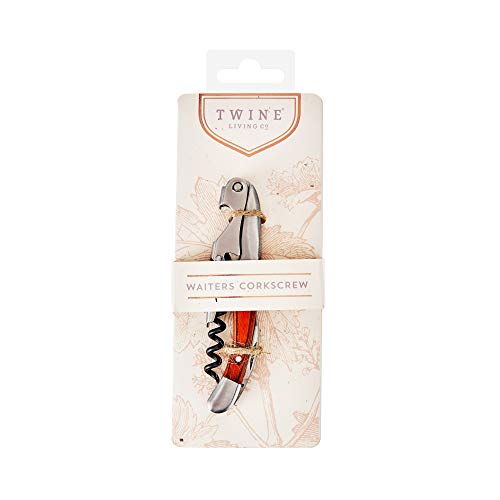 Twine Country Home Double Hinged Wood Corkscrew, Rosewood Inlay Wine Key, Bar Tool, Wine Opener, 4.75"