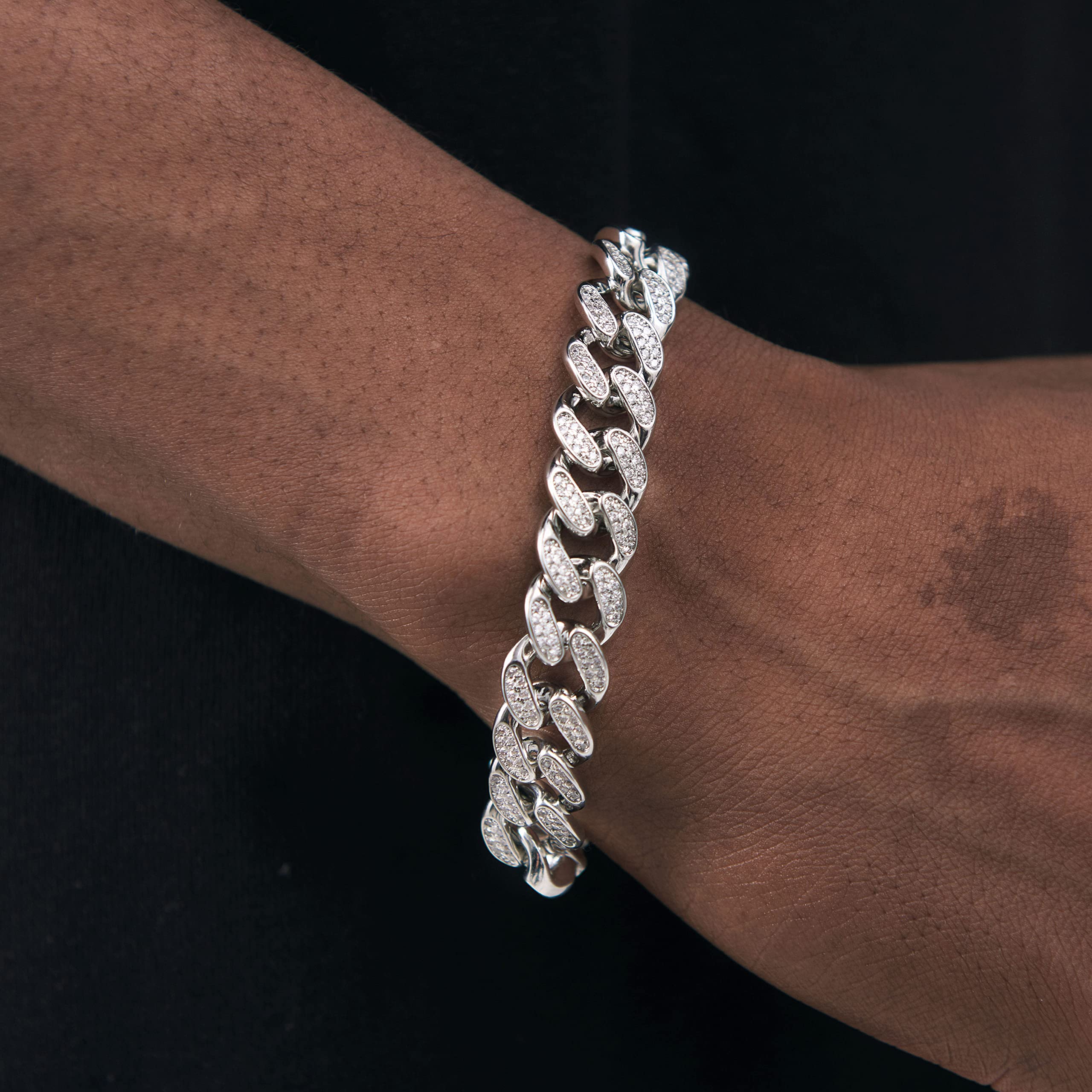 Tevemy 18mm Cuban bracelet 18k or White Gold Plated Zirconium Cuban Miami Cuban Bracelet for Men