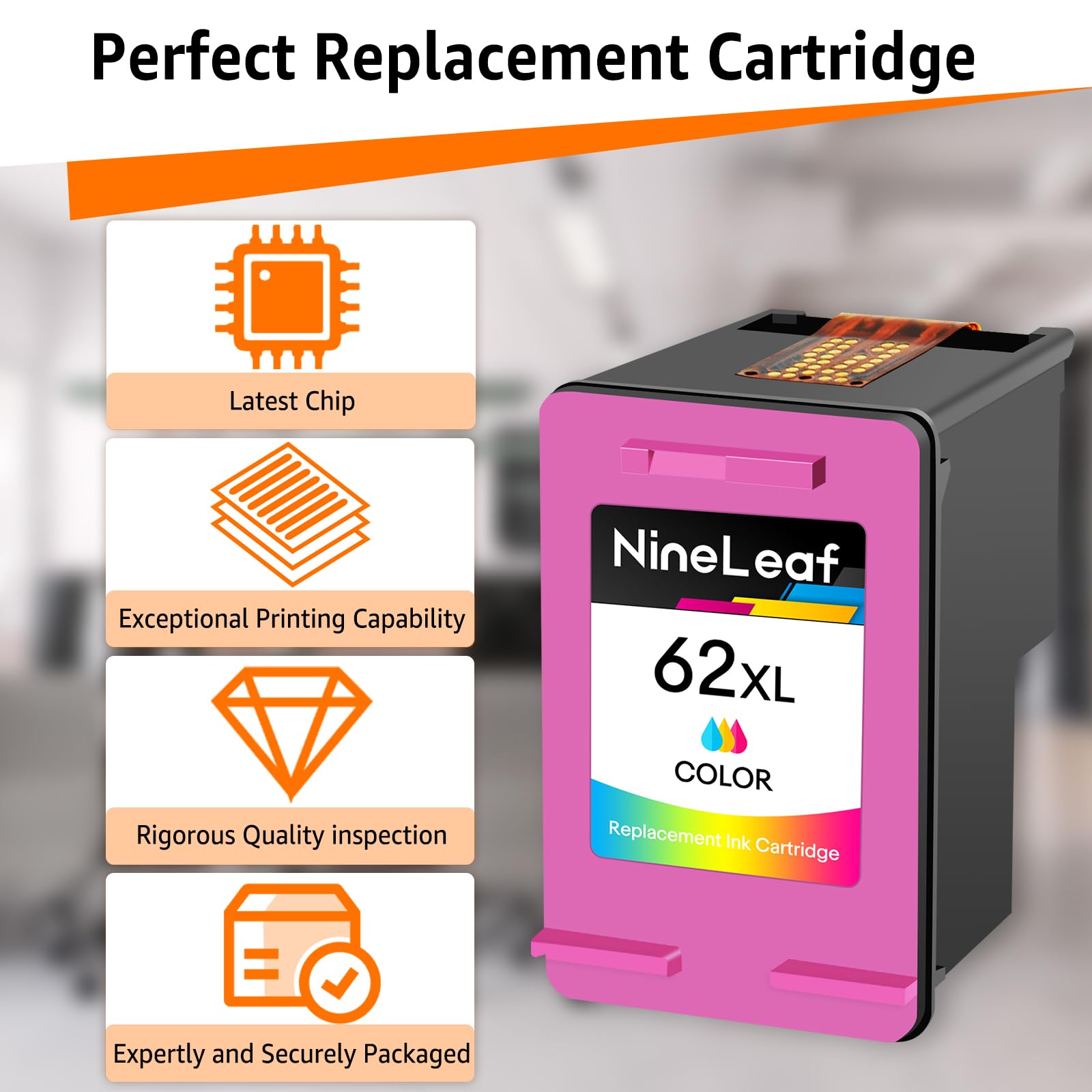NineLeaf Remanufactured Ink Cartridge Replacement for HP 62XL 62 XL use in Envy 5540 5640 5660 7644 7645 OfficeJet 5740 8040 OfficeJet 200 250 Series Inkjet Printer(6 Pack Tri-Color