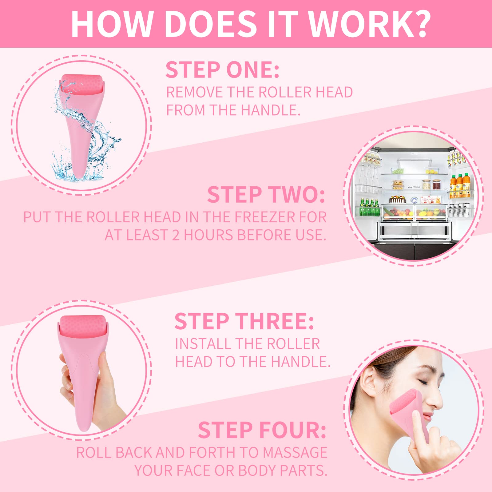 ZZWOOD Ice Roller for Face, Premium Self-Care Face Roller, Skin Care Tools for Face Eye Puffiness, Ice Face Roller to Soothe Skin (Pink)