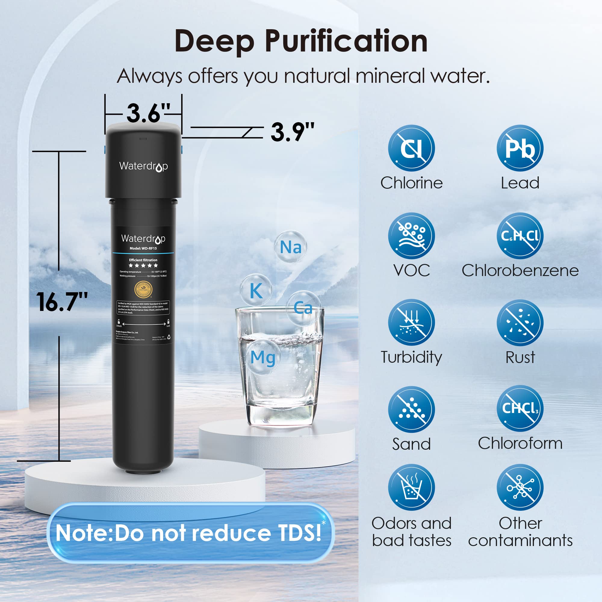 Waterdrop 15UA Under Sink Water Filter, NSF/ANSI 42 Certified, Reduces PFAS, PFOA/PFOS, Lead, Chlorine, Odor, Under Sink Water Filter System